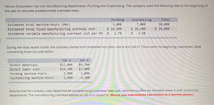 Solved Heroux Corporation has two manufacturing | Chegg.com