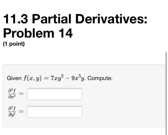 Solved 11.3 Partial Derivatives: Problem 14 (1 point) Given | Chegg.com