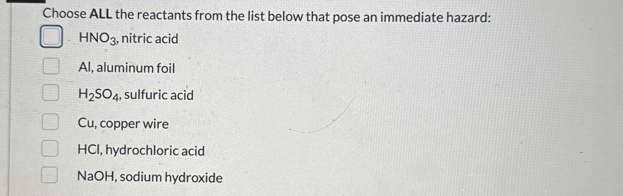 Solved Choose ALL the reactants from the list below that | Chegg.com