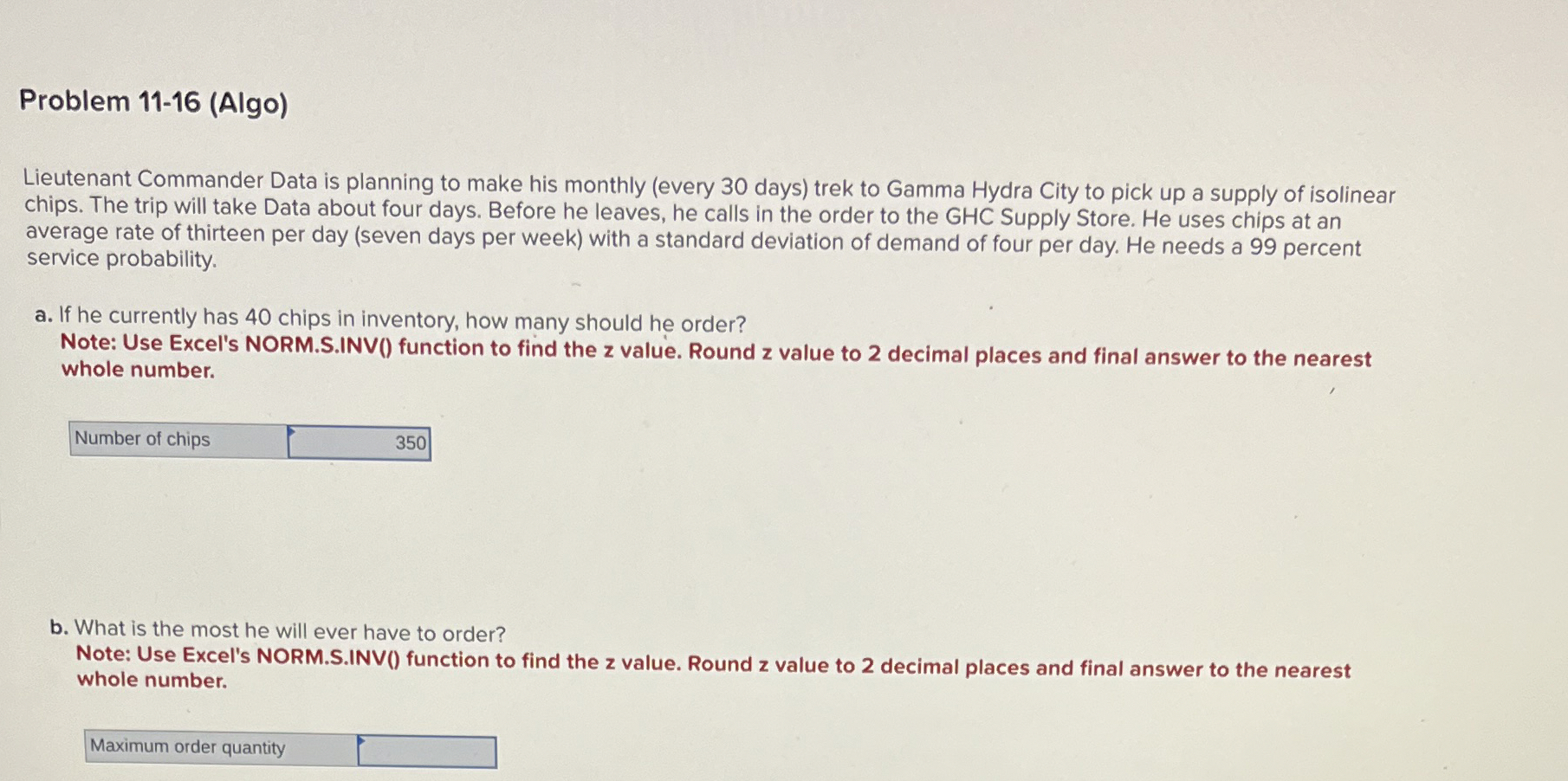 Solved Problem 11-16 (Algo)Lieutenant Commander Data is | Chegg.com
