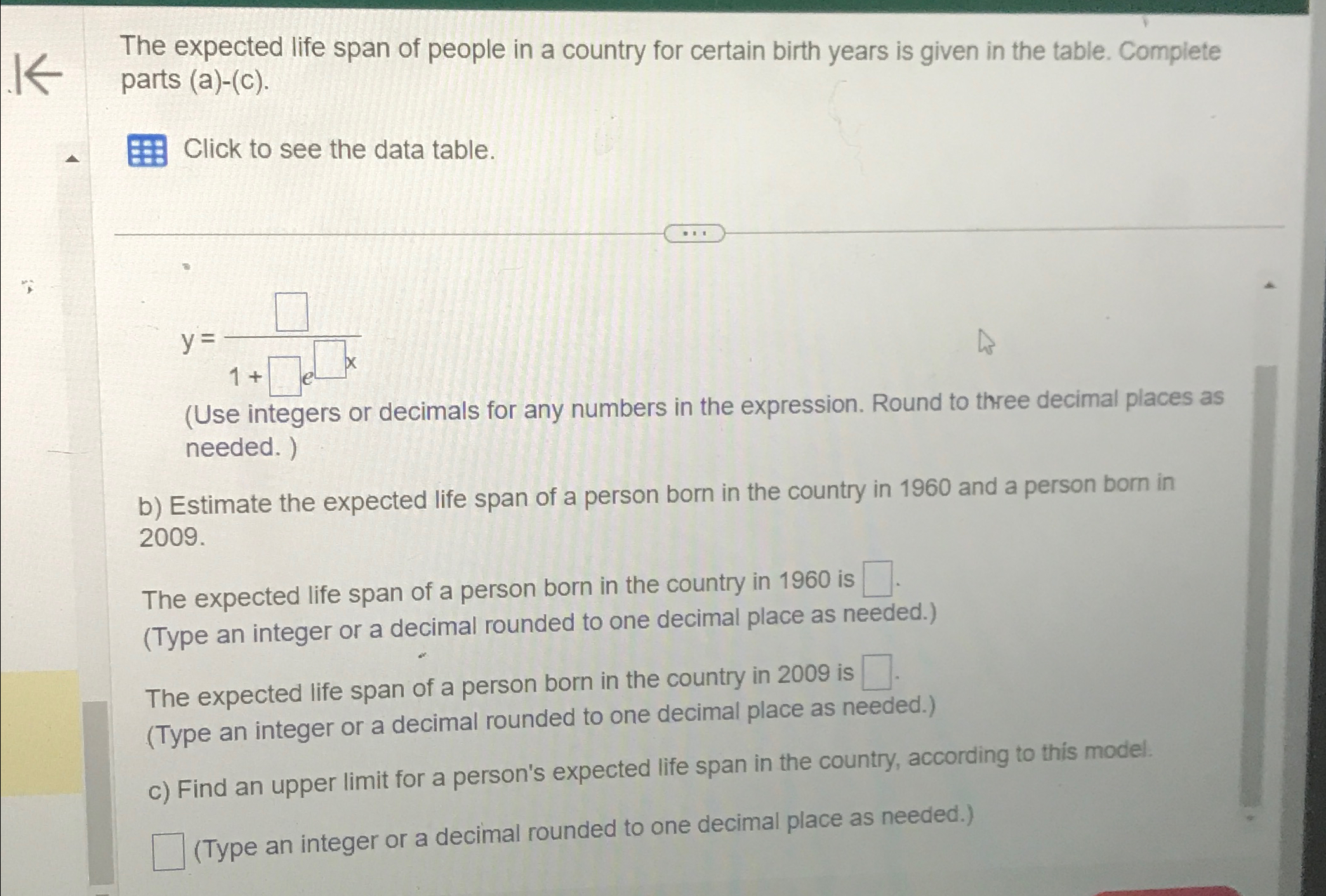 The expected life span of people in a country for | Chegg.com
