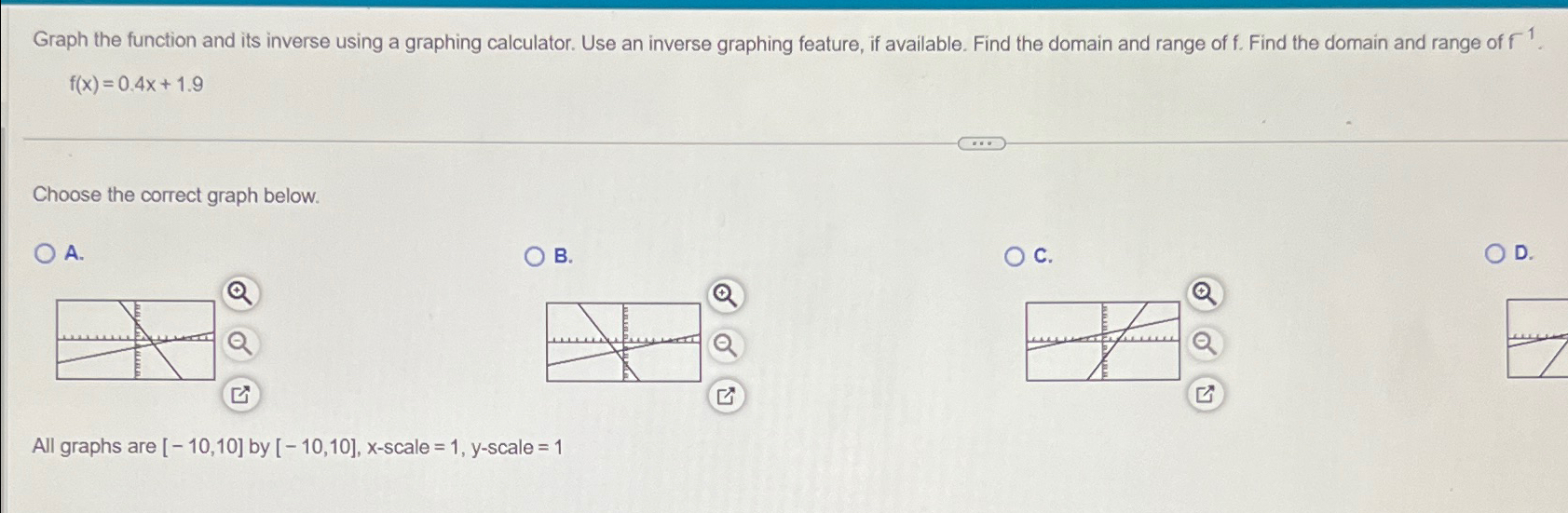 Solved Graph the function and its inverse using a graphing | Chegg.com