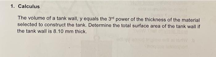 Solved Calculus The volume of a tank wall, y equals the 3rd | Chegg.com