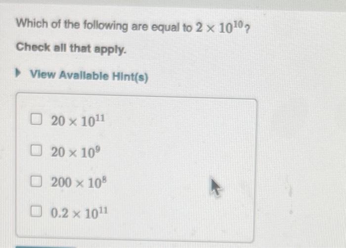 Solved Which Of The Following Are Equal To 2 10 0g Check Chegg