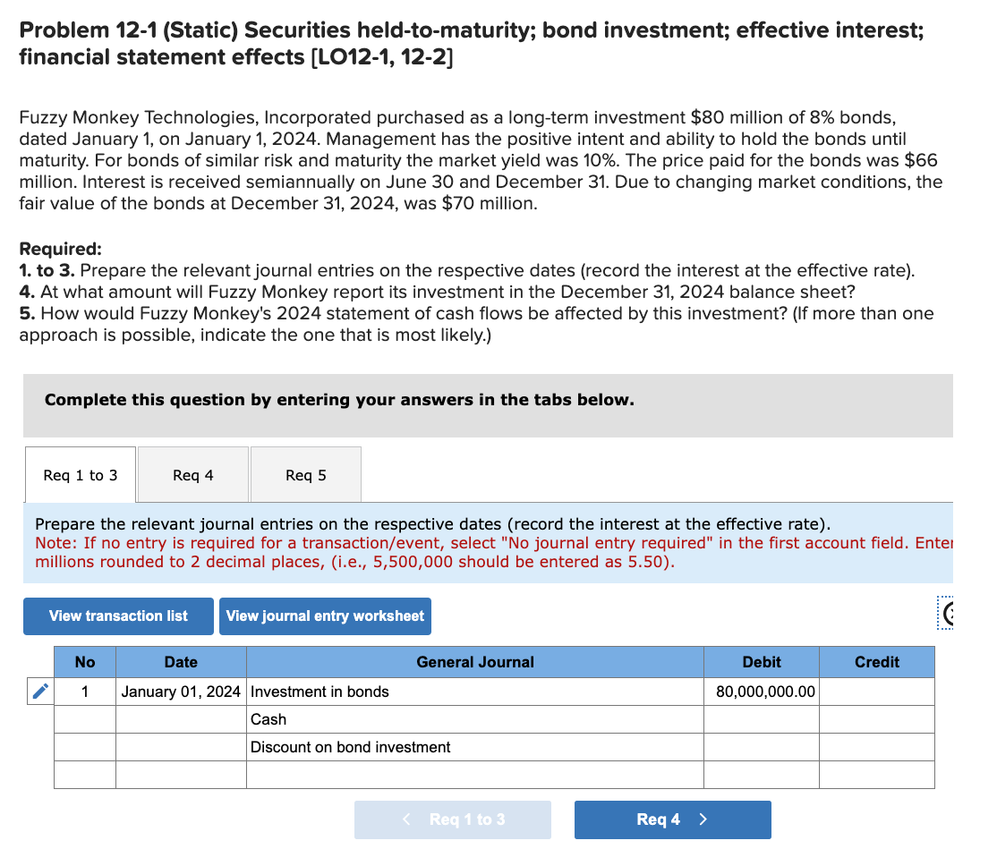 Solved Problem 12-1 (Static) ﻿Securities held-to-maturity; | Chegg.com