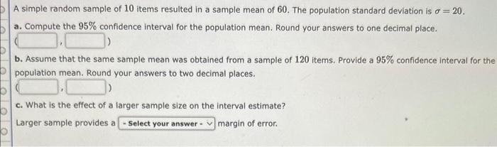 Solved A simple random sample of 10 items resulted in a | Chegg.com