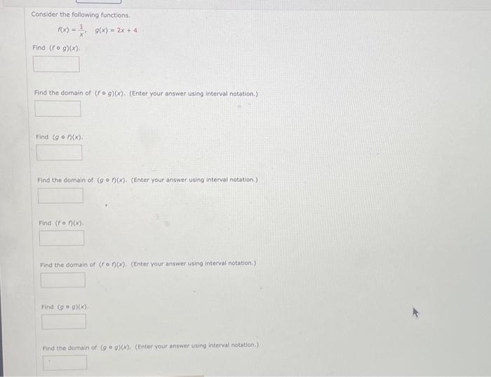 Solved Consider the following functions. f(x)=x1,g(x)=2x+4 | Chegg.com