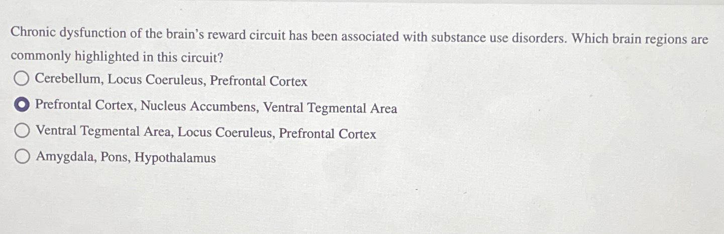 Solved Chronic dysfunction of the brain's reward circuit has | Chegg.com