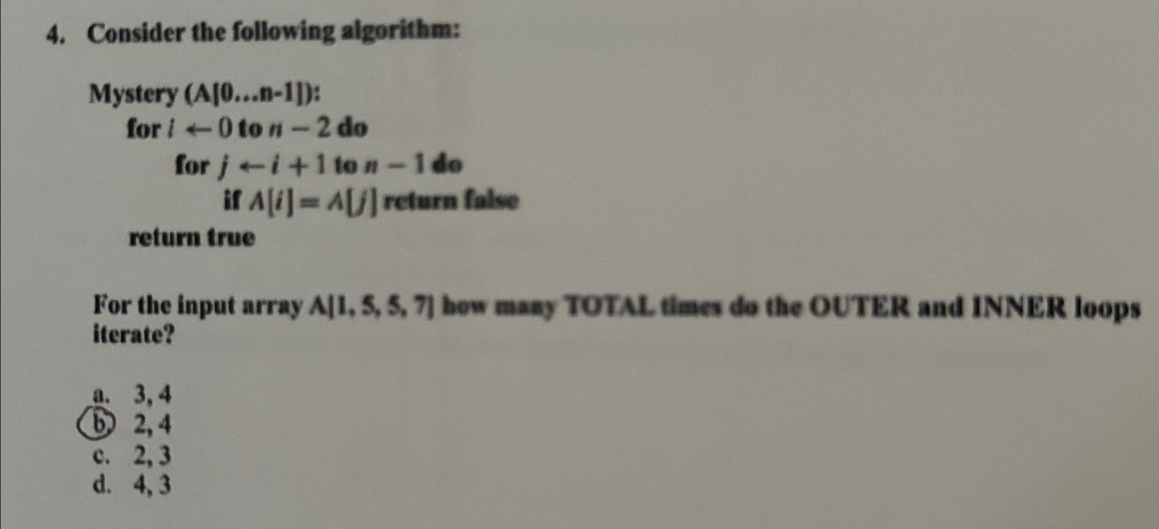 Solved Consider the following algorithm:[0dotsn-1|)For the | Chegg.com