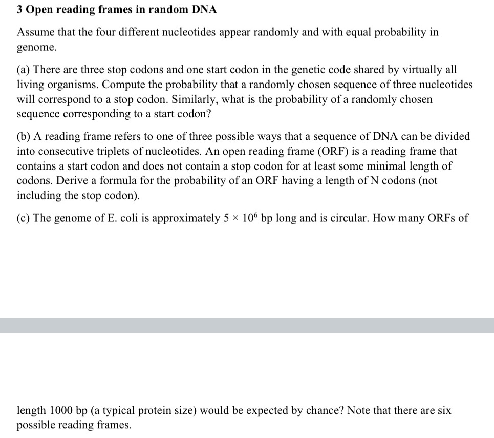 Solved How to solve 3 ﻿Open reading frames in random | Chegg.com