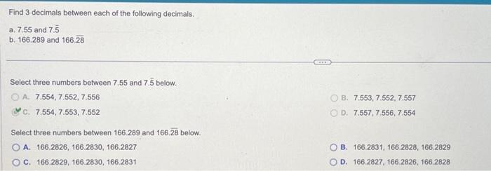 Solved Find 3 decimals between each of the following | Chegg.com