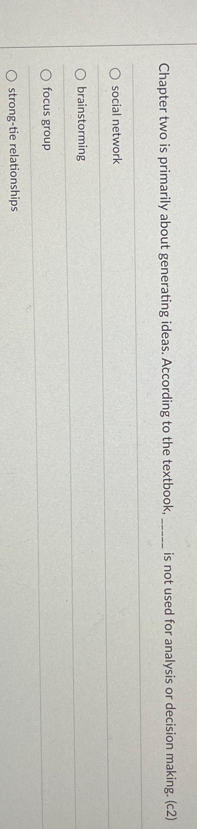 Solved Chapter two is primarily about generating ideas. | Chegg.com