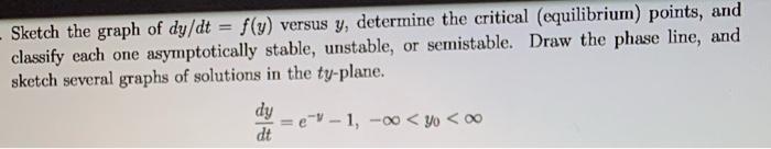 Solved Sketch the graph of dy/dt = f(y) versus y, determine | Chegg.com