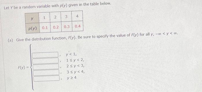 Solved Let Y be a random variable with p(y) given in the | Chegg.com