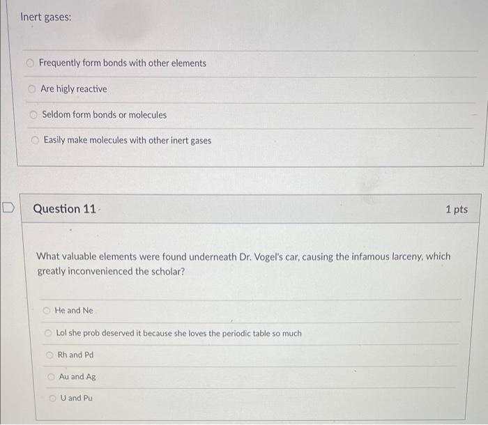 Solved Inert gases: Frequently form bonds with other | Chegg.com