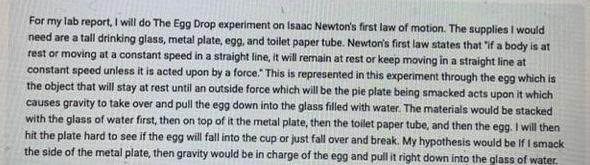 Solved a For my lab report, I will do The Egg Drop | Chegg.com