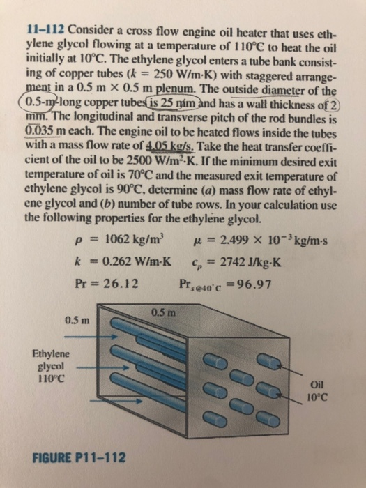 Solved 11-112 Consider a cross flow engine oil heater that | Chegg.com