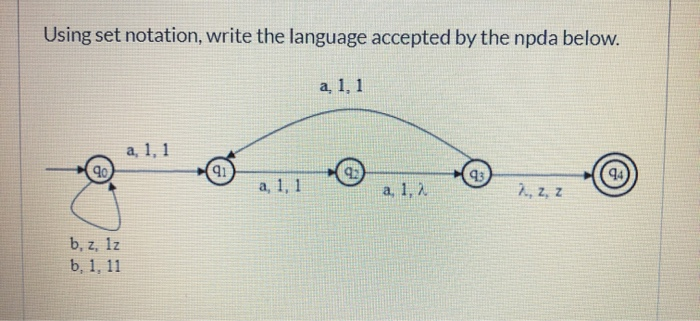 Solved Using set notation, write the language accepted by | Chegg.com
