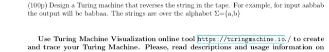(100p) Design a Turing machine that reverses the | Chegg.com