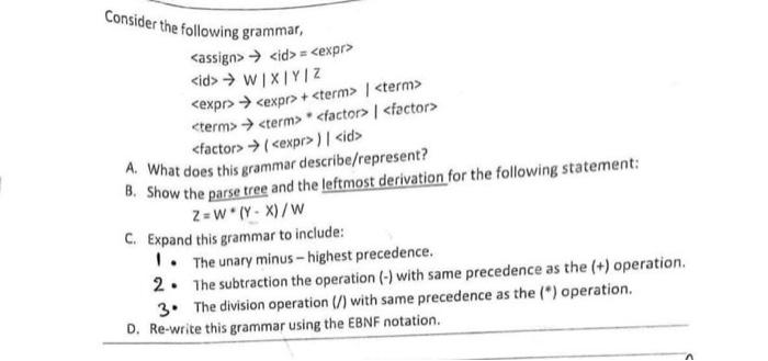 Solved Consider the following grammar, B. Show the parse | Chegg.com
