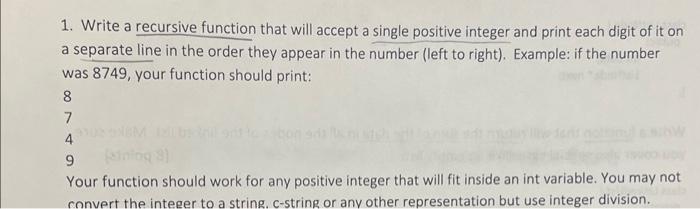 Solved 1. Write a recursive function that will accept a | Chegg.com