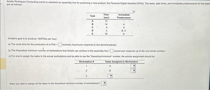 Solved Amelio's goal is to produce 180PDA per hour. a) The | Chegg.com