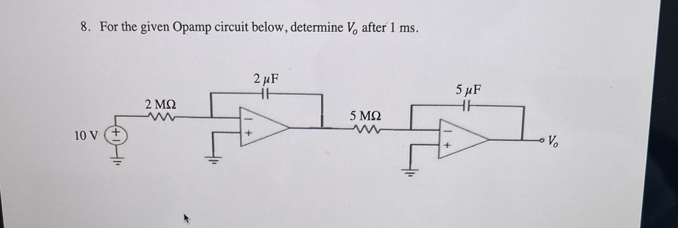 Solved For the given Opamp circuit below, determine Vo | Chegg.com