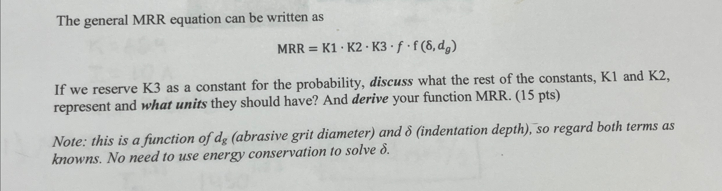 Solved The general MRR equation can be written | Chegg.com