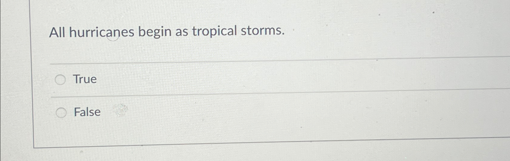 Solved All hurricanes begin as tropical storms.TrueFalse | Chegg.com