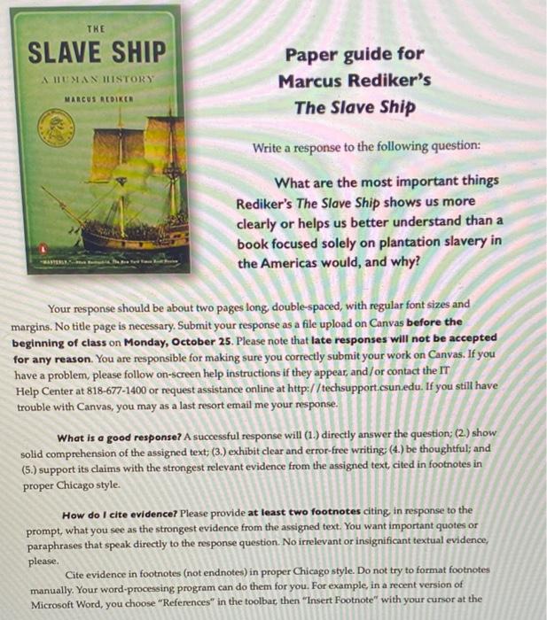 THE SLAVE SHIP ALUMAN HISTORY Paper guide for Marcus | Chegg.com