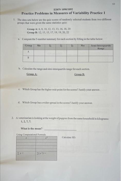Solved EDFN 1090/1092 Practice Problems in Measures of | Chegg.com