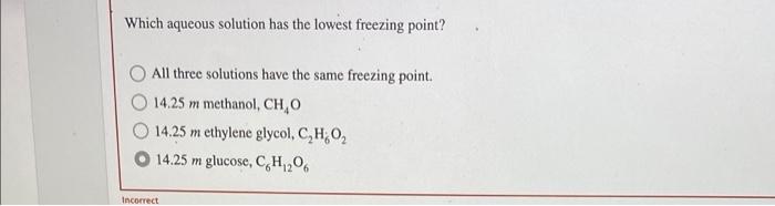 Solved Which aqueous solution has the lowest freezing point? | Chegg.com