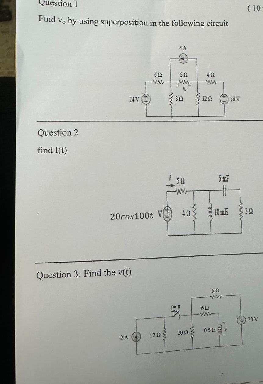 Solved Question 1Find vo ﻿by using superposition in the | Chegg.com