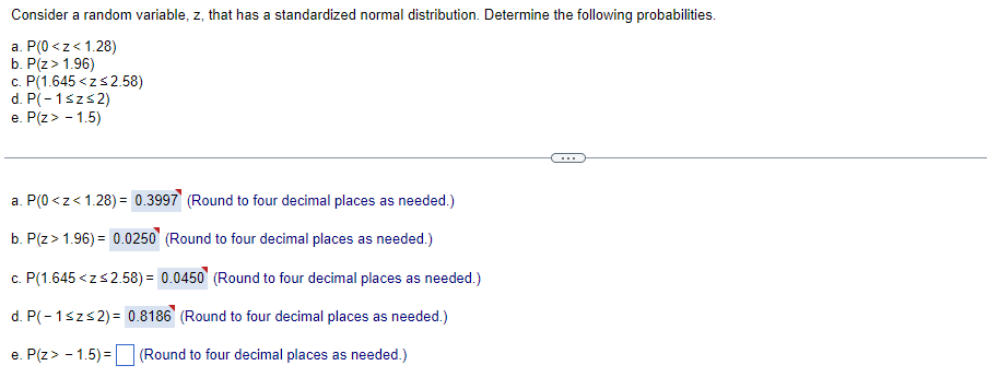 Solved For a standardized normal distribution, calculate the | Chegg.com
