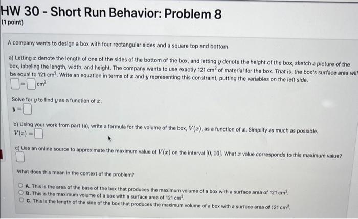 Solved HW 30 - Short Run Behavior: Problem 8 (1 point) A | Chegg.com