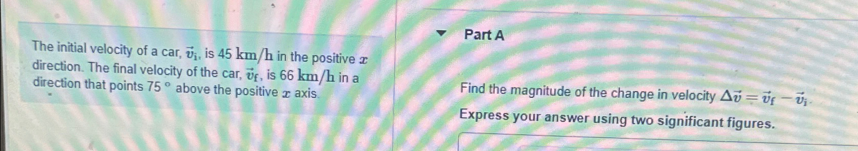 Solved Part A\\nThe initial velocity of a car, vec(v)_(i), | Chegg.com