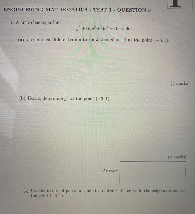 Solved ENGINEERING MATHEMATICS - TEST 1 - QUESTION 5 5. A | Chegg.com