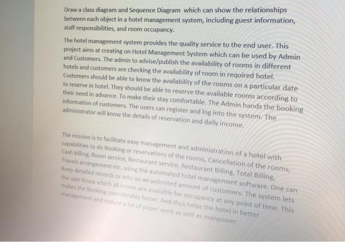 Solved Draw a class diagram and Sequence Diagram which can | Chegg.com
