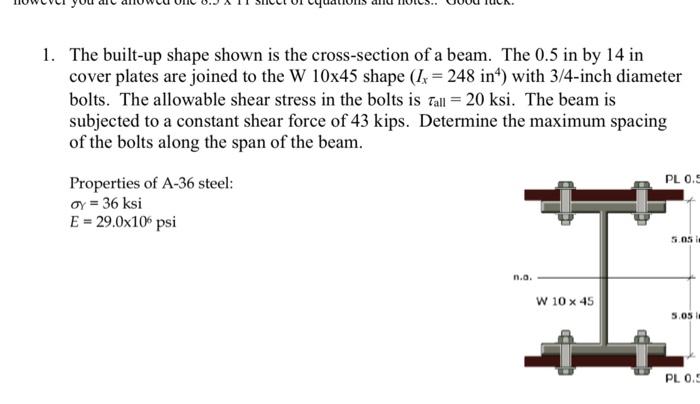 Solved 1. The built-up shape shown is the cross-section of a | Chegg.com