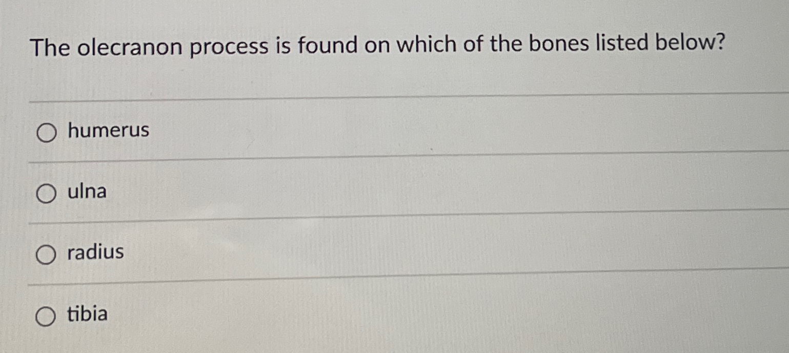 Solved The olecranon process is found on which of the bones | Chegg.com