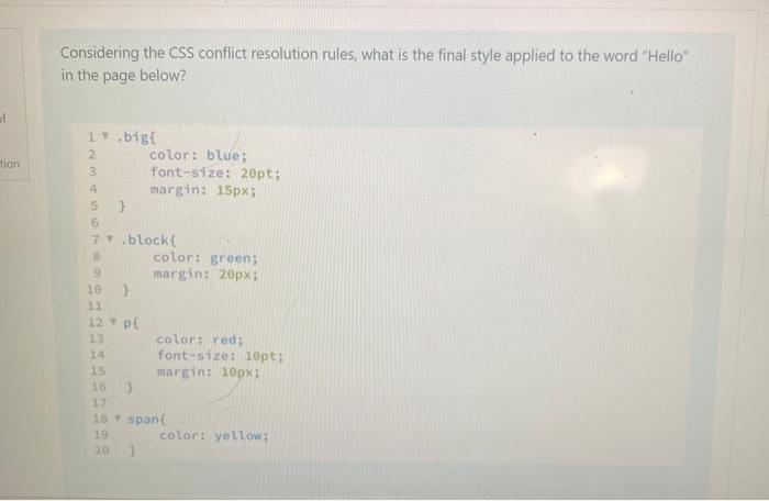 Solved Considering the CSS conflict resolution rules, what | Chegg.com Solved Considering the CSS conflict resolution rules, what | Chegg.com