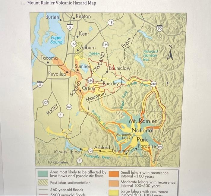 Solved Mount Rainier Volcanic Hazard Map Burien. Reston 90 | Chegg.com
