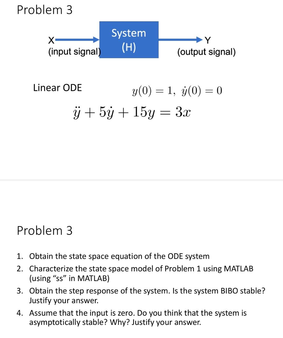 Solved 1 Obtain The State Space Equation Of The Ode
