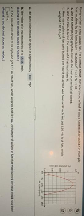 Solved a Flying too fast or slow wastes fuel. For a certain | Chegg.com