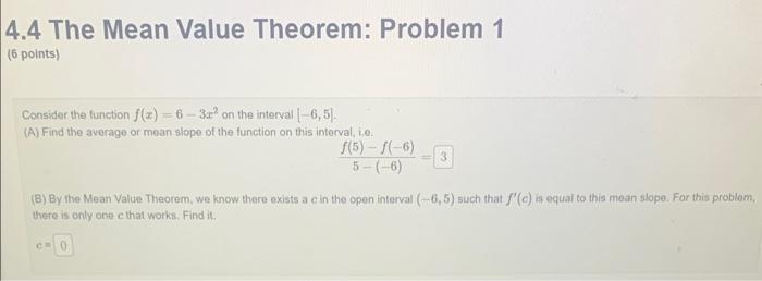 Solved 4.4 The Mean Value Theorem: Problem 1 (6 points) | Chegg.com