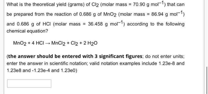 Solved What is the theoretical yield (grams) of Cl2 (molar | Chegg.com
