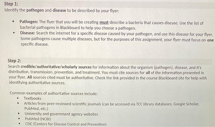 Solved Step 1: Identify the pathogen and disease to be | Chegg.com