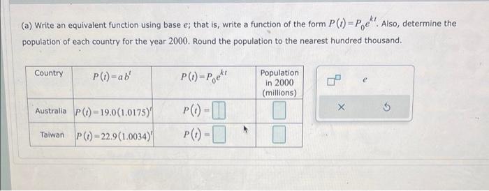 Solved (a) Write an equivalent function using base e; that | Chegg.com