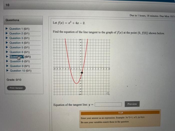 Solved Let f(x)=x2+4x−2. Find the equation of the line | Chegg.com