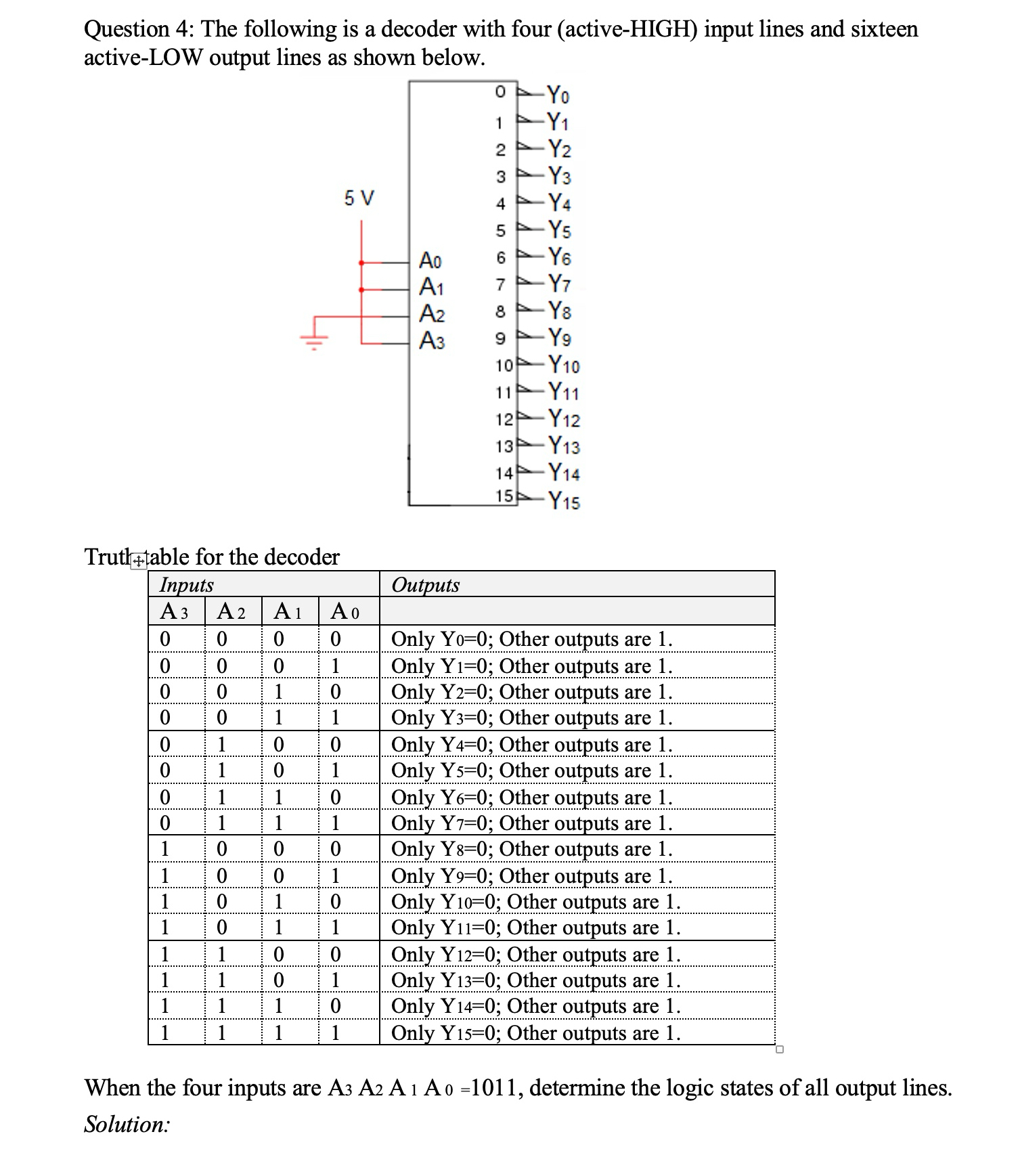 Solved Question 4: The following is a decoder with four | Chegg.com